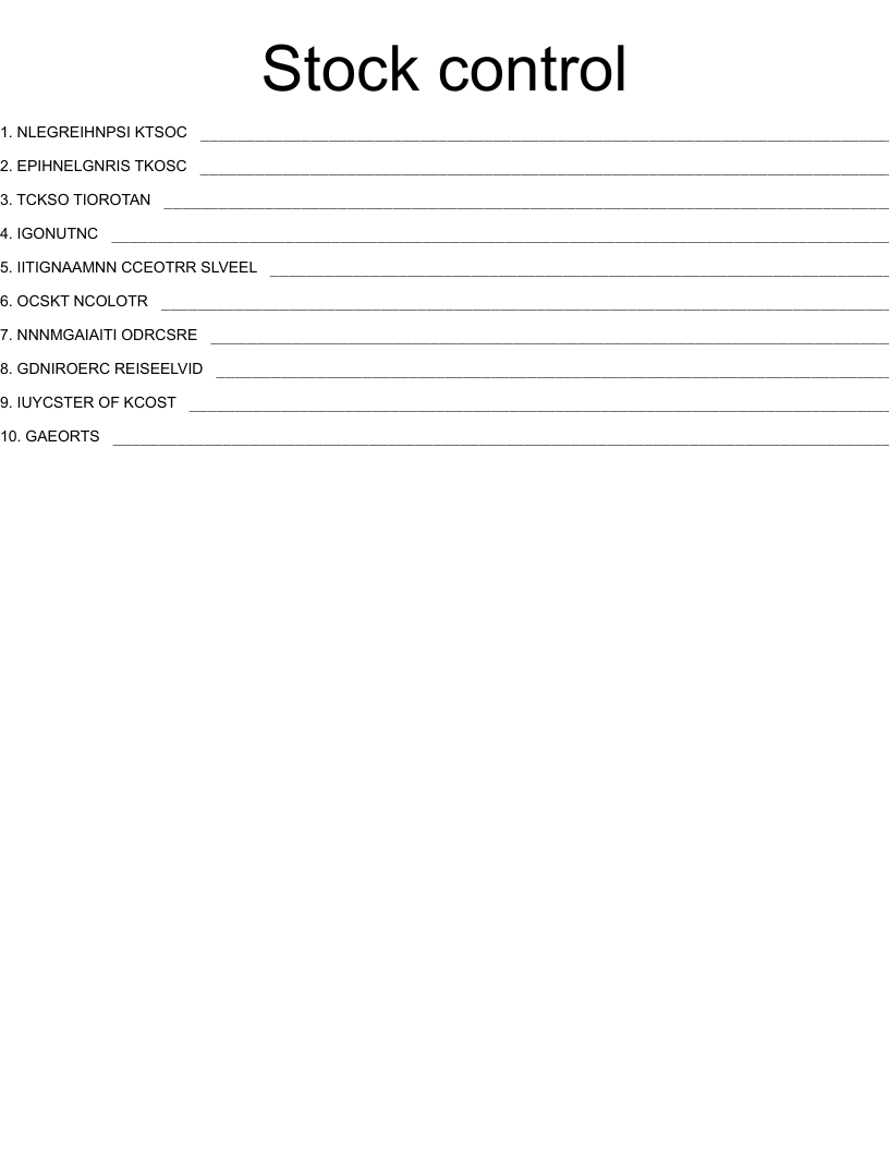 Stock control Word Scramble - WordMint
