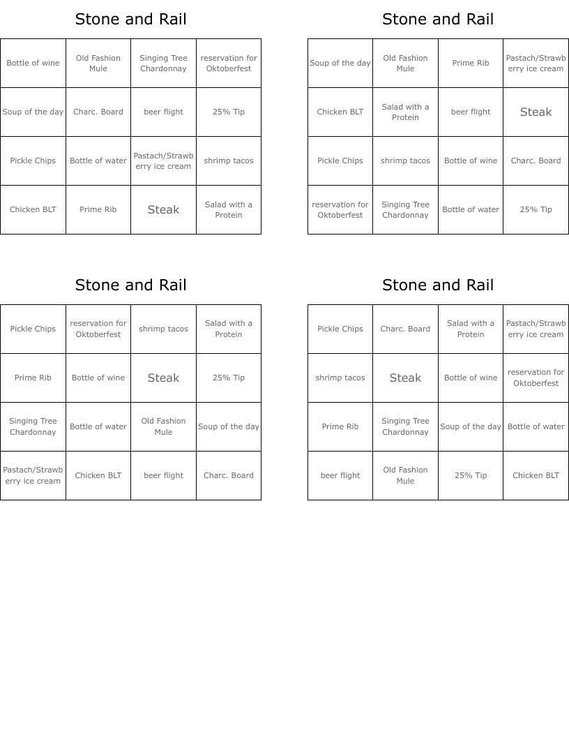 Stone and Rail Bingo Cards - WordMint