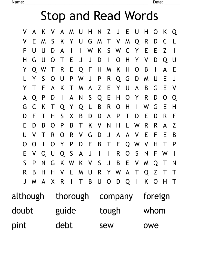 Stop and Read Words Word Search - WordMint