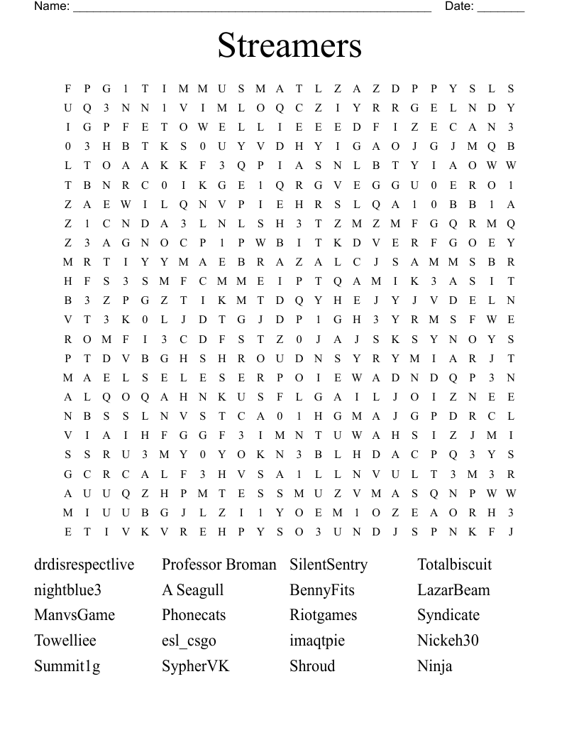 Streamers Word Search - WordMint