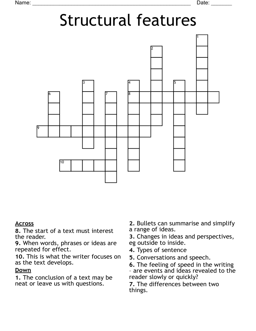 Structural Features Crossword WordMint