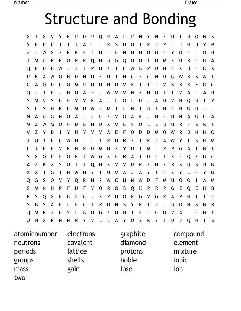 Structure and Bonding Word Search - WordMint