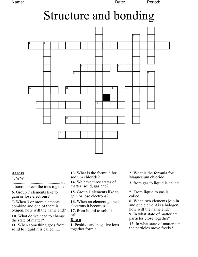 Structure and bonding Crossword - WordMint