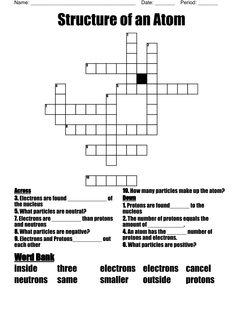Structure of an Atom Crossword - WordMint