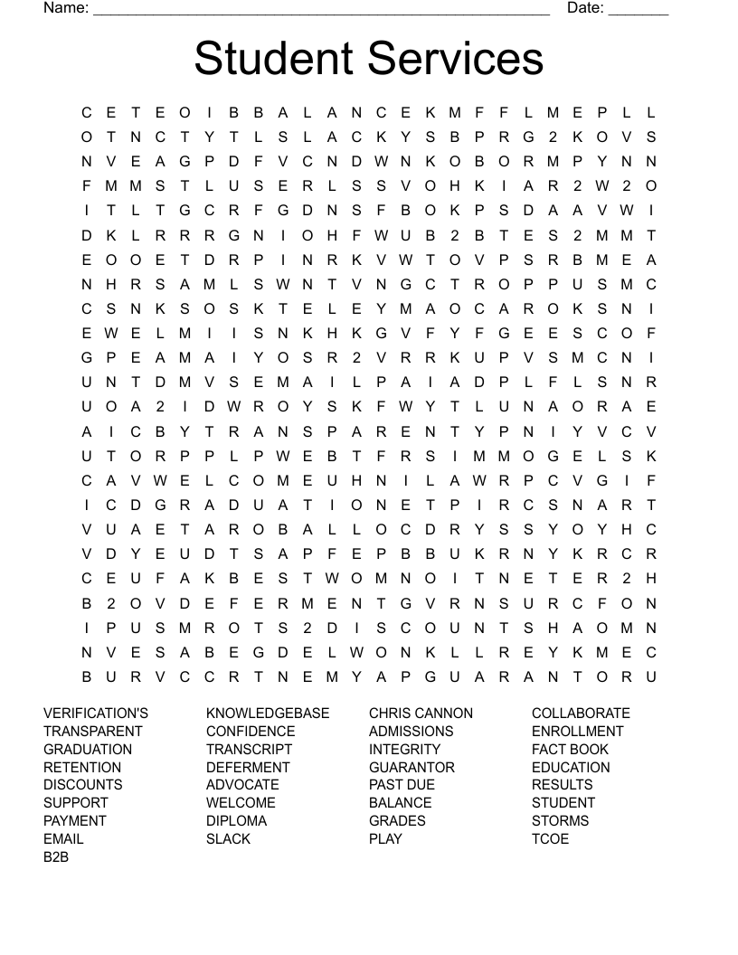Student Services Word Search - WordMint