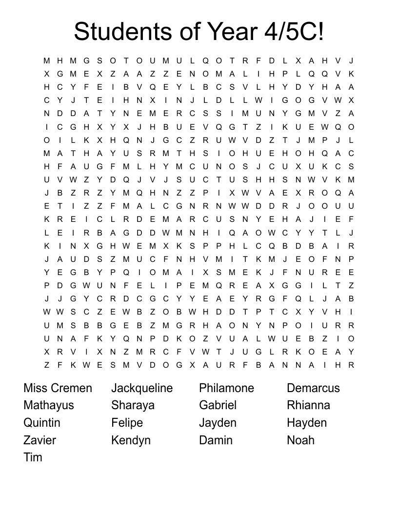 Students of Year 4/5C! Word Search - WordMint