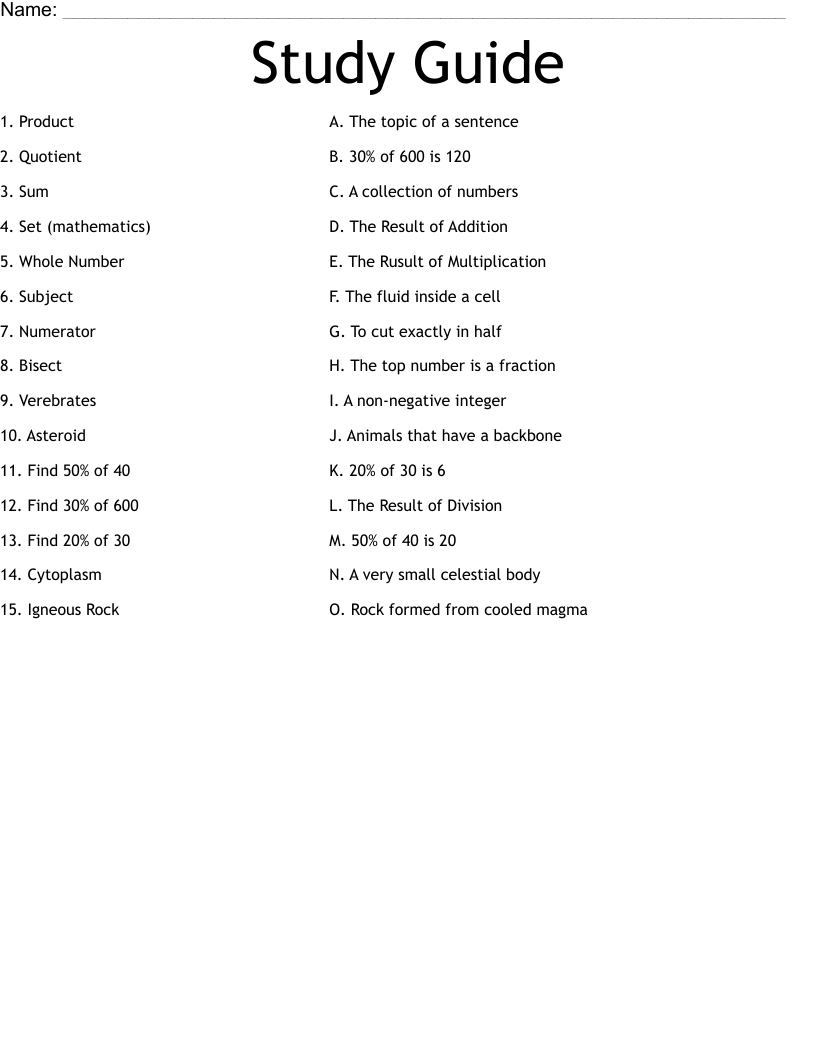 Study Guide Worksheet - WordMint