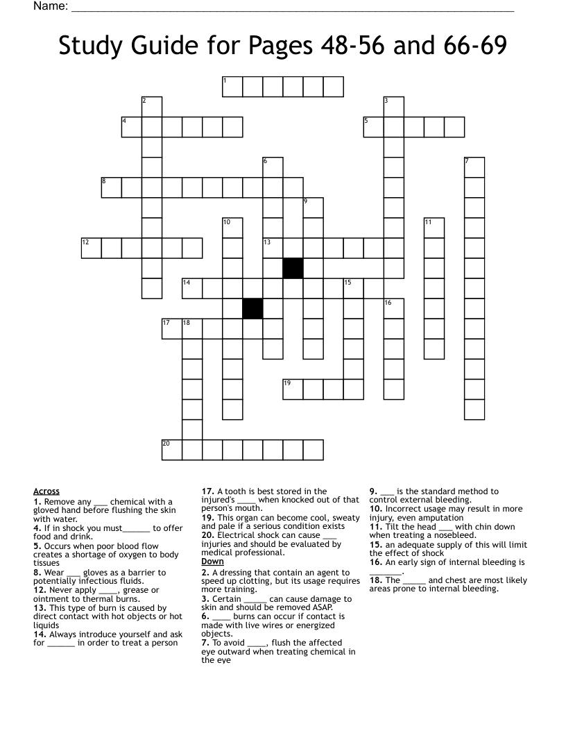 Study Guide for Pages 48-56 and 66-69 Crossword - WordMint