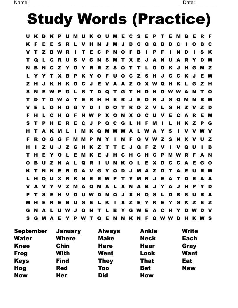 Study Words (Practice) Word Search - WordMint