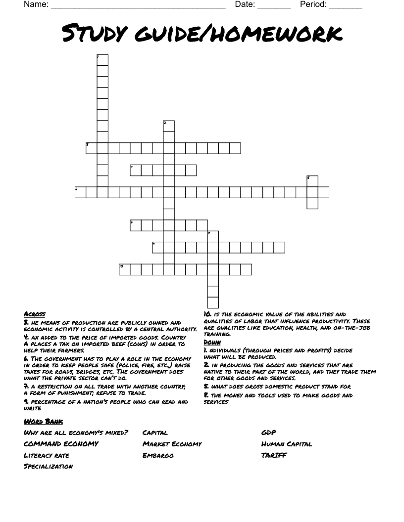 Study guide/homework Crossword - WordMint