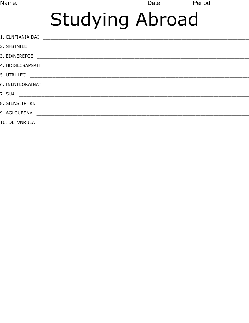 Studying Abroad Word Scramble - WordMint