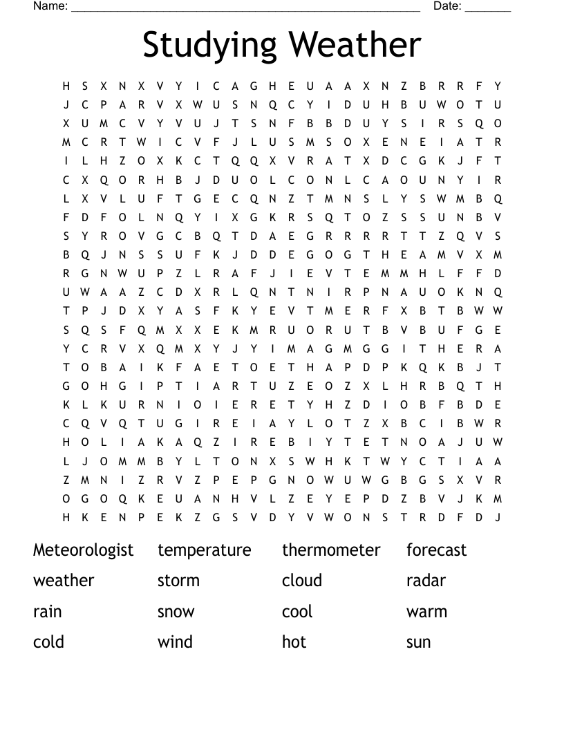 Studying Weather Word Search - WordMint