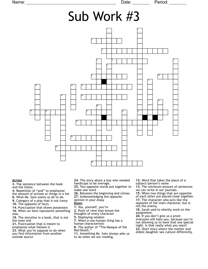 Sub Work #3 Crossword - WordMint