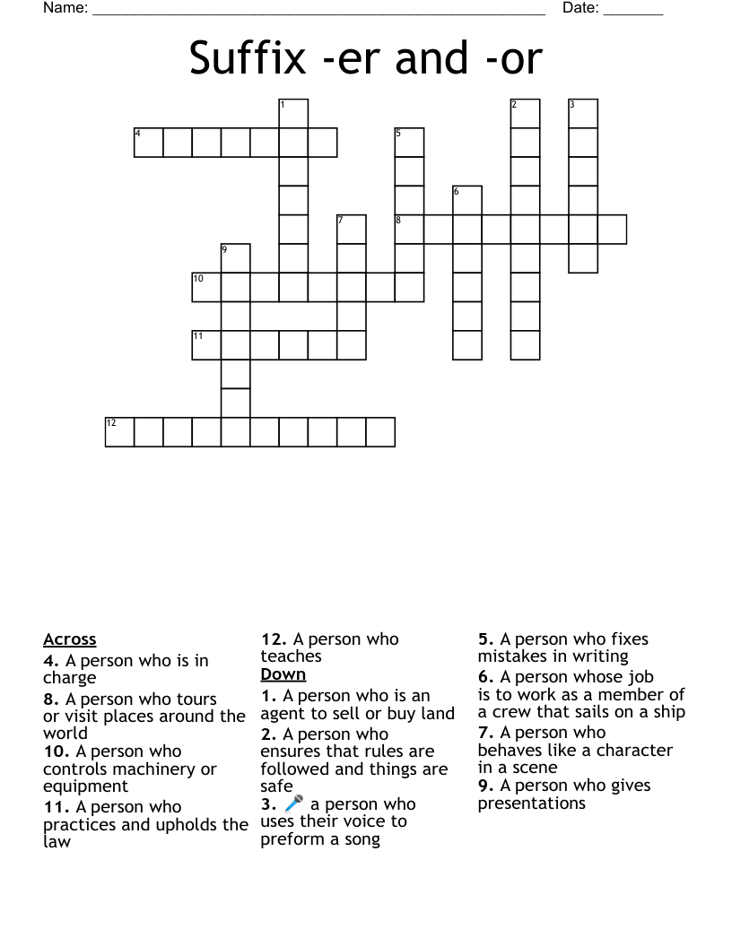 Suffix -er and -or Crossword - WordMint