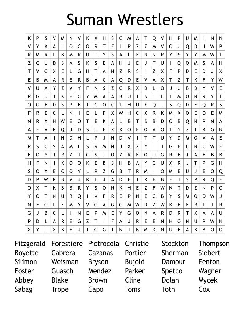 Suman Wrestlers Word Search - WordMint