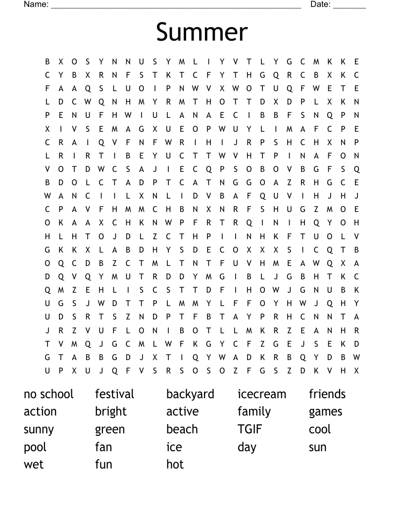 Summer Word Search WordMint