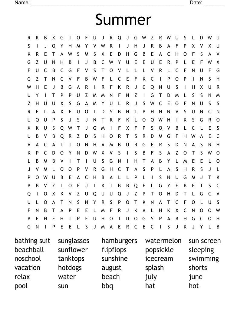 Summer Word Search WordMint
