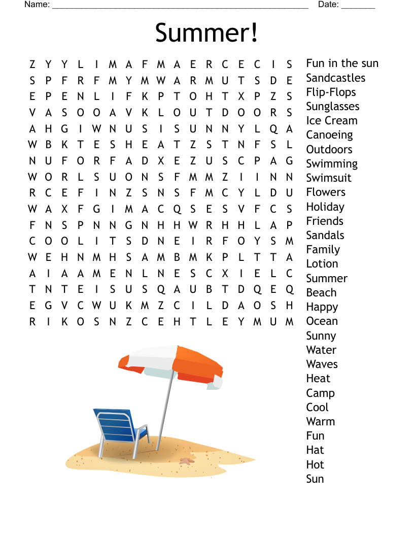 Summer Word Search WordMint