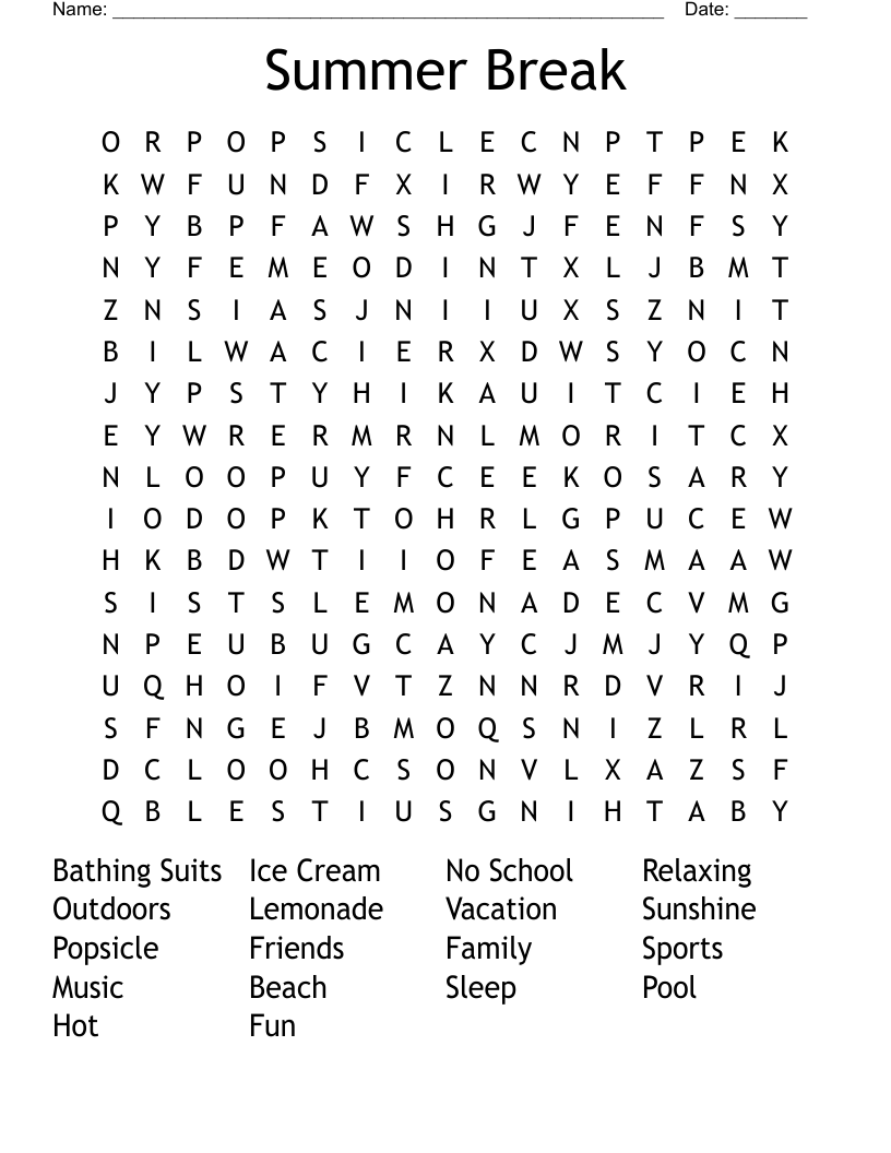 Summer Word Search WordMint