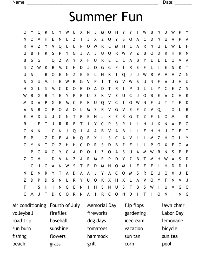 Summer Fun Word Search WordMint
