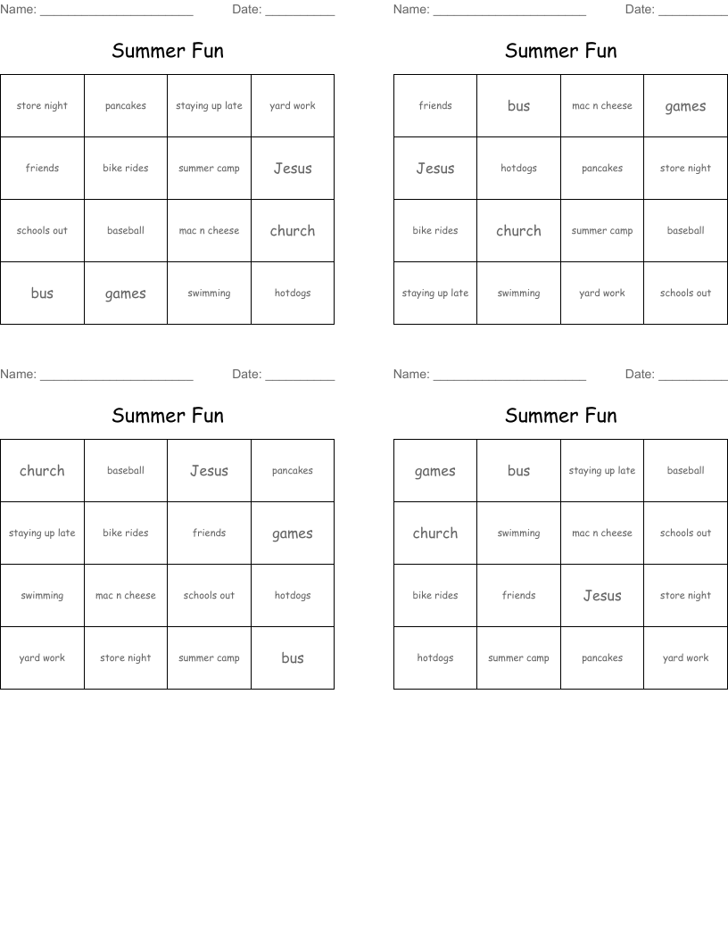 Summer Fun Bingo Cards WordMint summer-fun-bingo-cards-wordmint