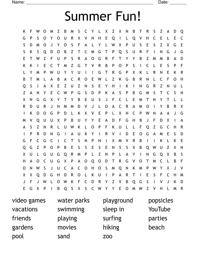 Summer Fun Word Search WordMint