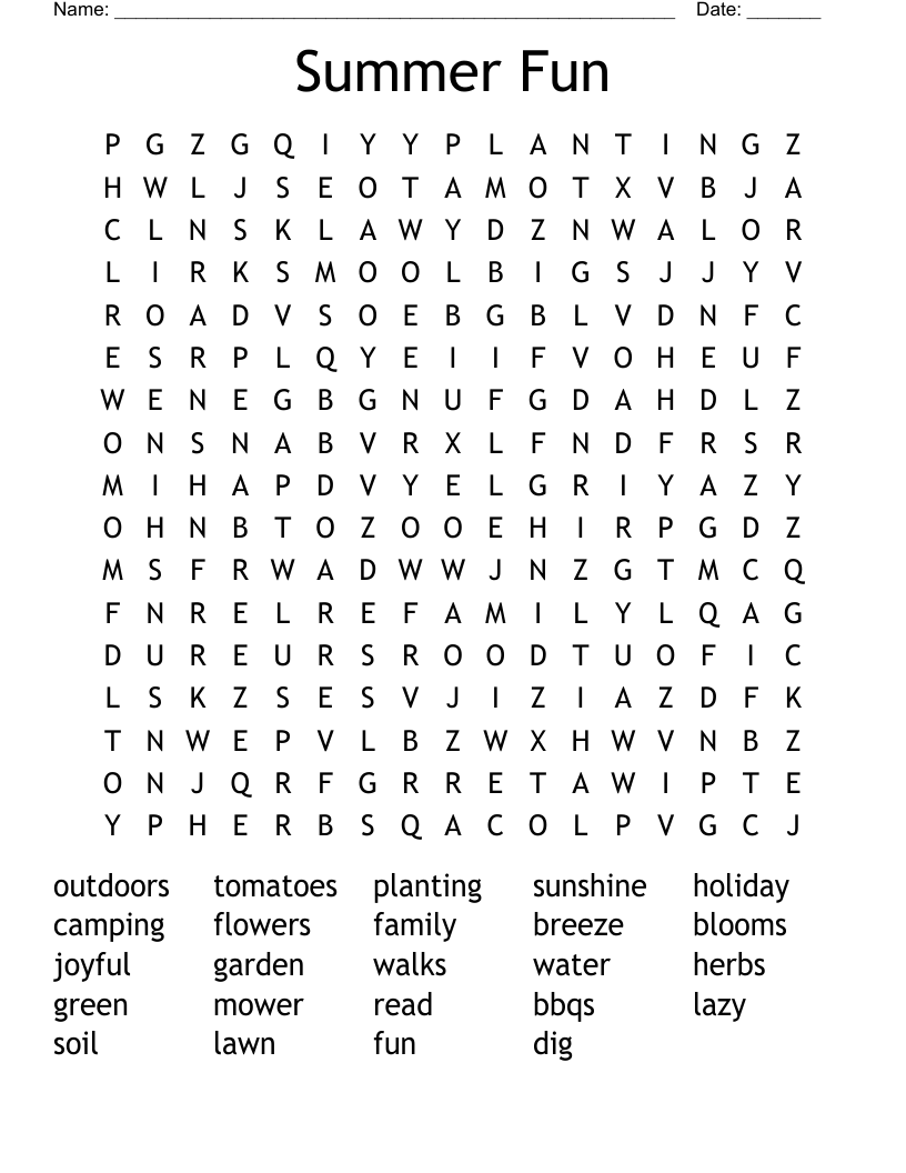 Summer Fun Word Search WordMint