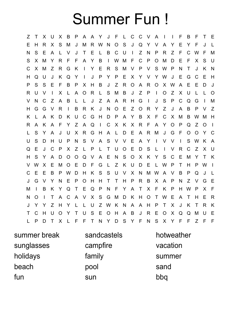Summer Fun ! Word Search - WordMint