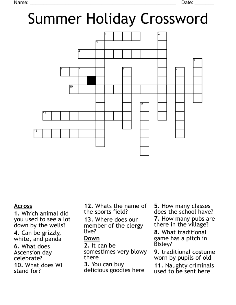 Summer Holiday Crossword - WordMint