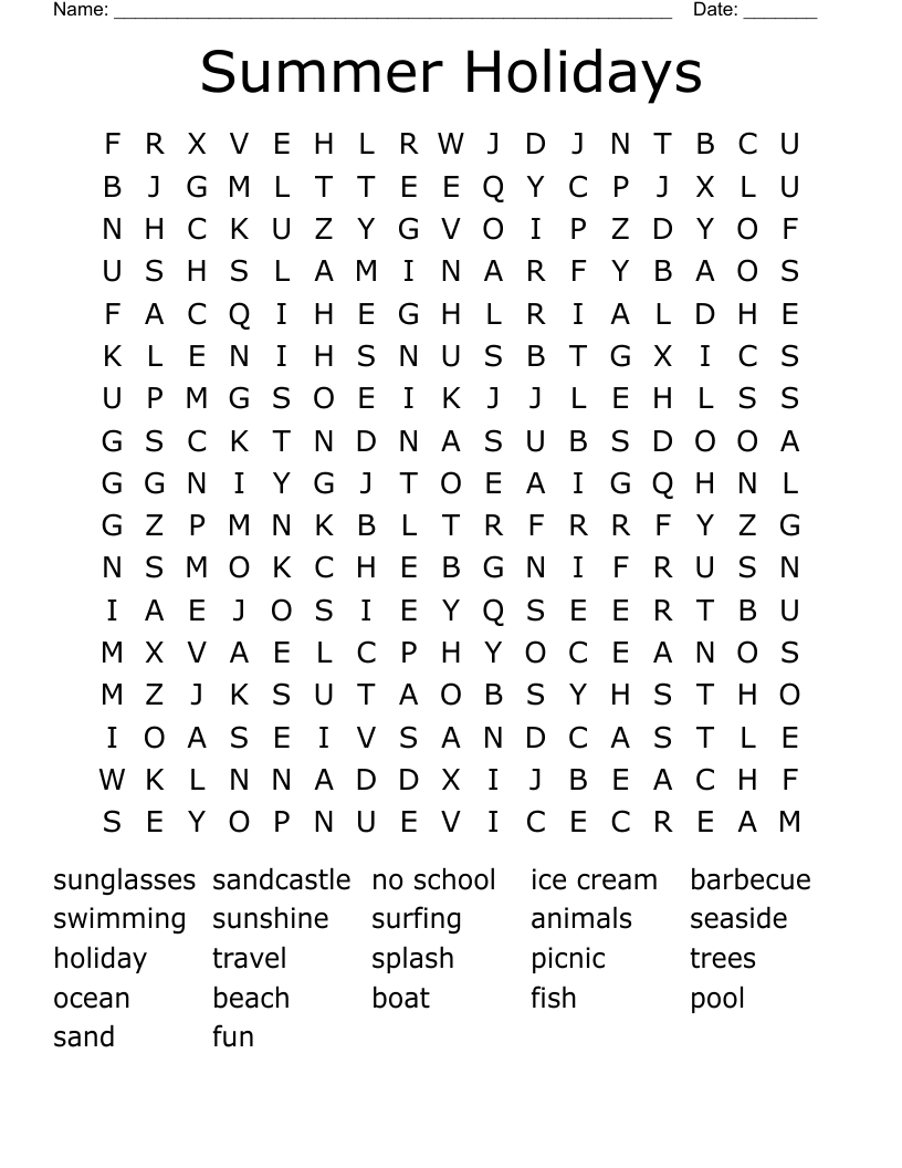 Summer Word Search WordMint