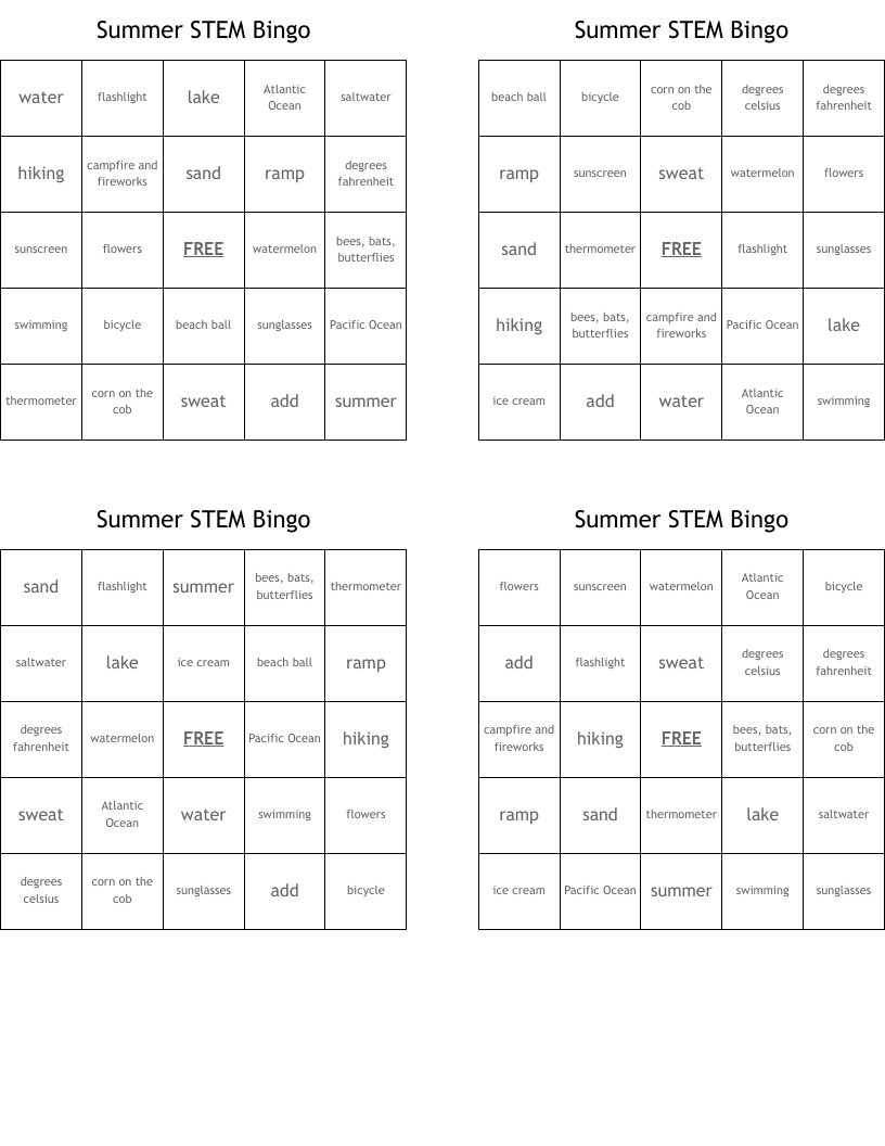 Summer STEM Bingo - WordMint
