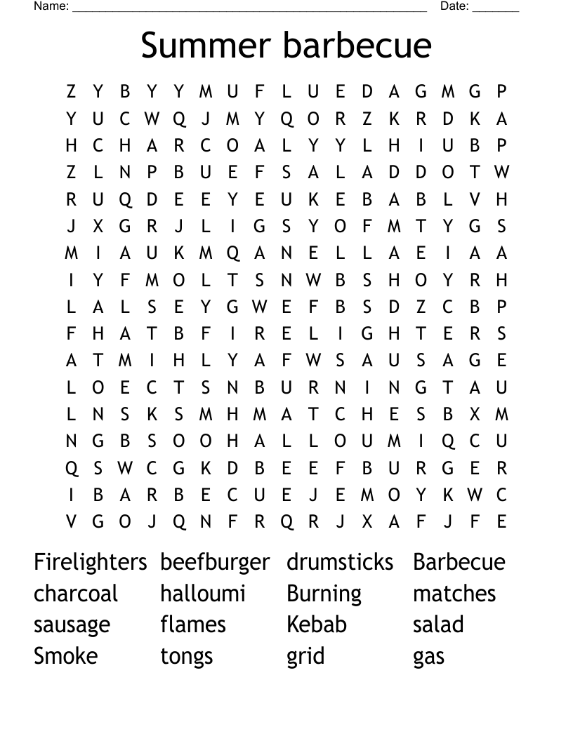 Summer barbecue Word Search - WordMint