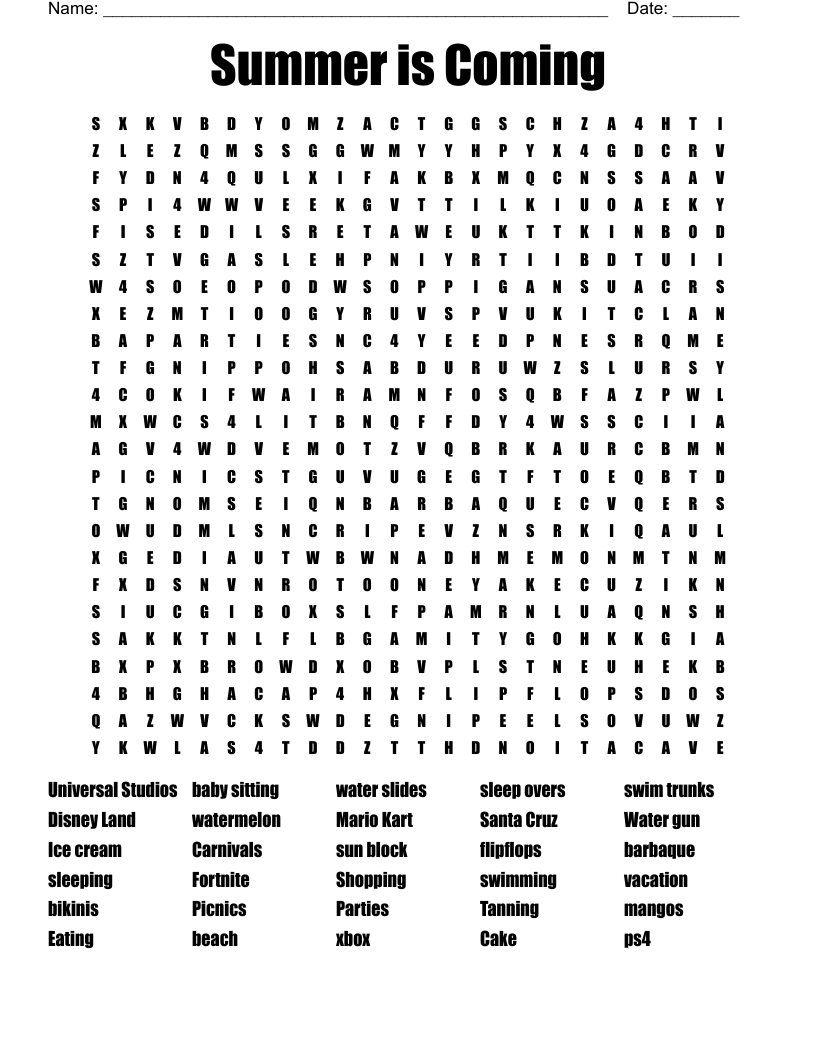 Summer is Coming Word Search - WordMint