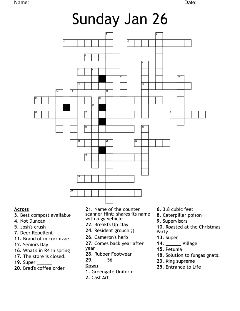 Sunday Jan 26 Crossword Wordmint