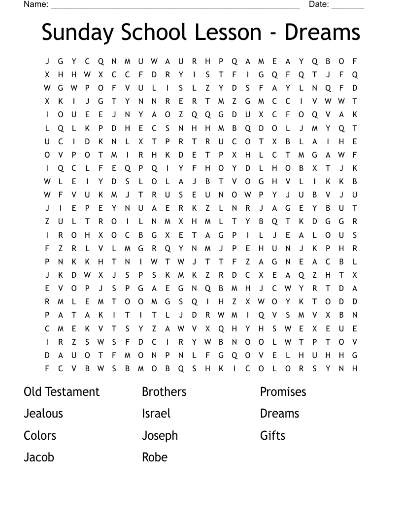 Sunday School Lesson Dreams Word Search WordMint