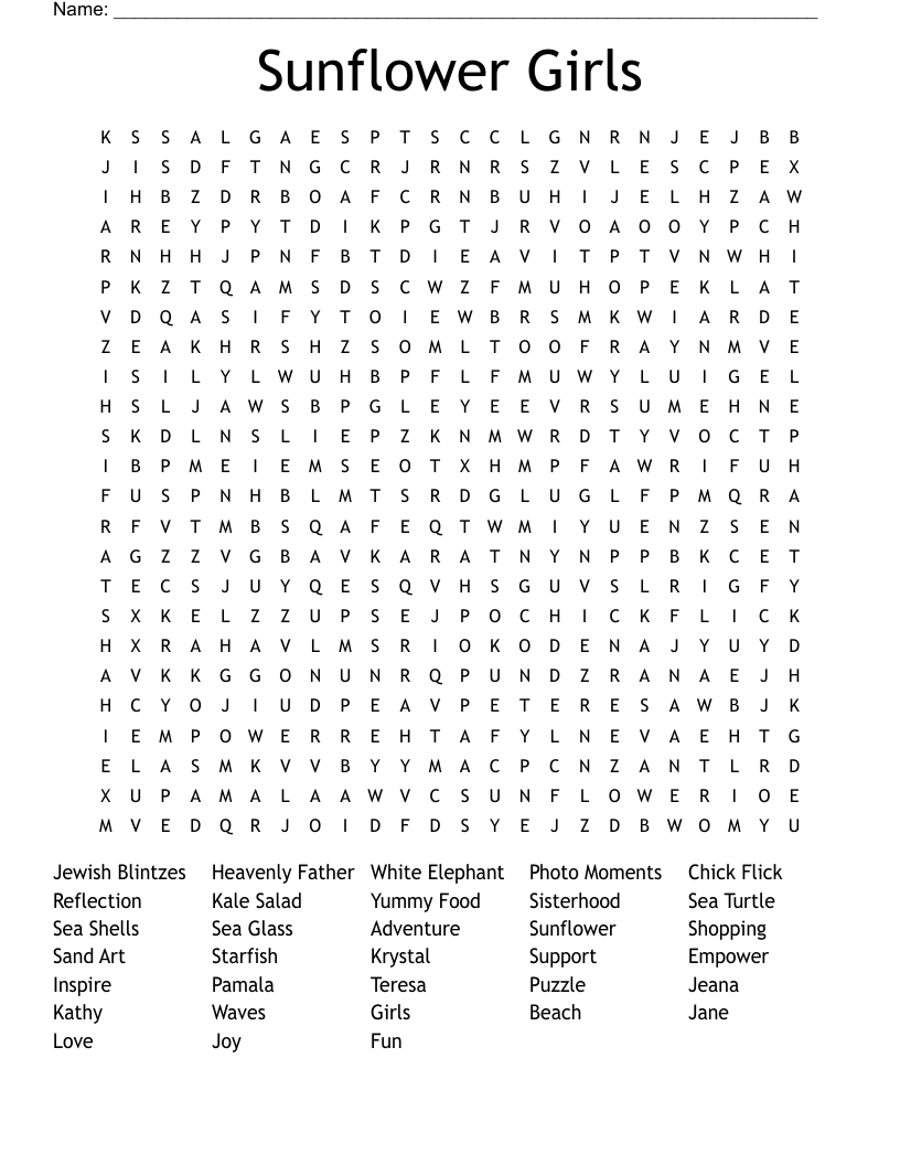Sunflower Girls Word Search - WordMint
