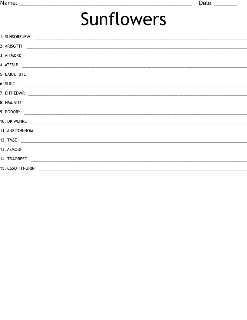 Sunflowers Word Scramble - WordMint