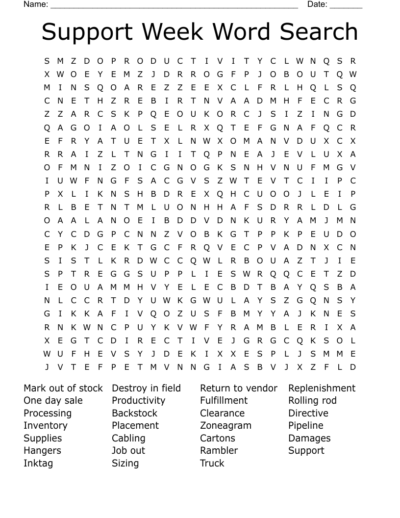 Support Week Word Search - WordMint