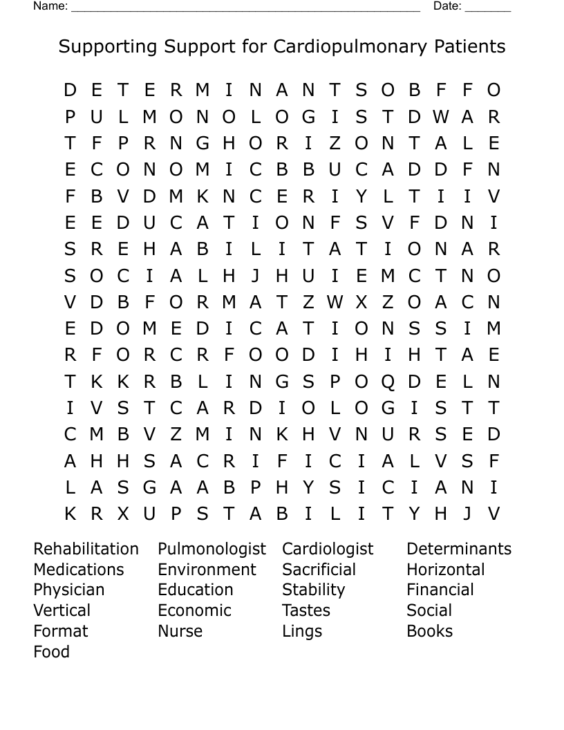 Supporting Support for Cardiopulmonary Patients Word Search - WordMint