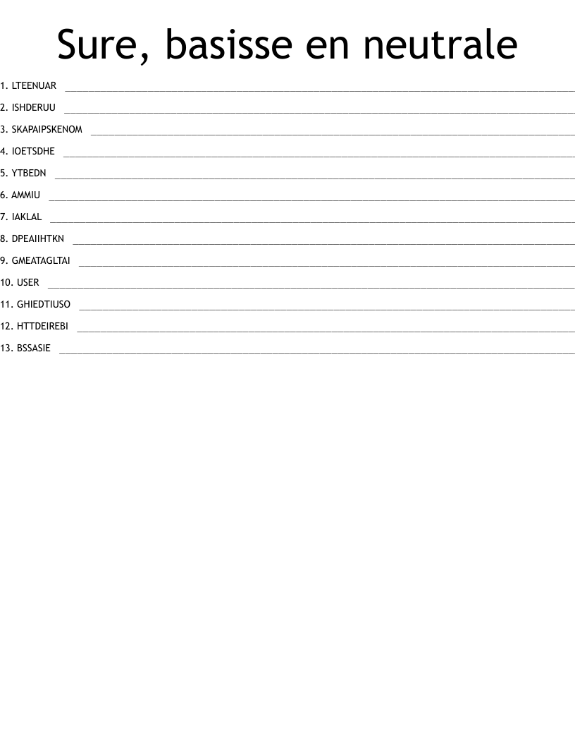 Sure, basisse en neutrale Word Scramble - WordMint