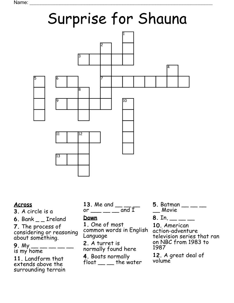 Surprise for Shauna Crossword - WordMint