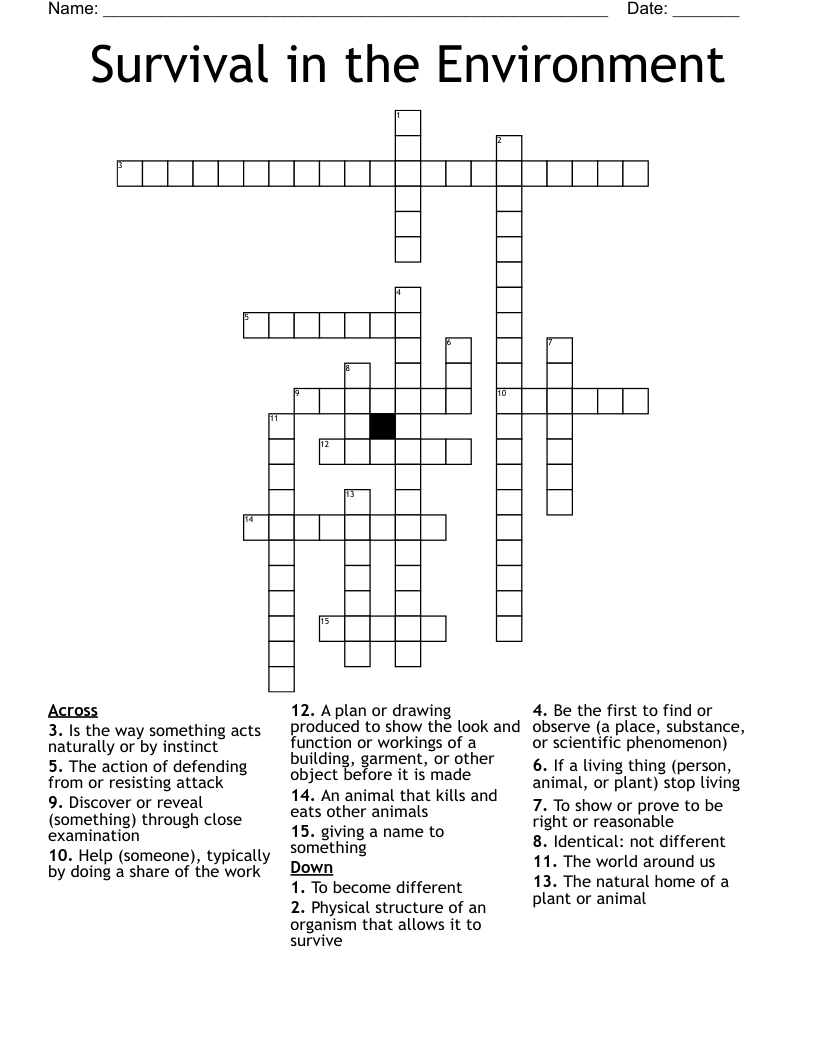 Survival in the Environment Crossword - WordMint