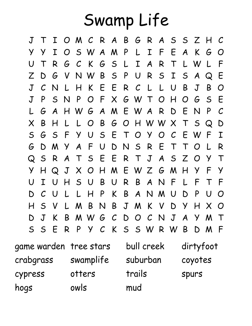 Swamp Life Word Search - WordMint