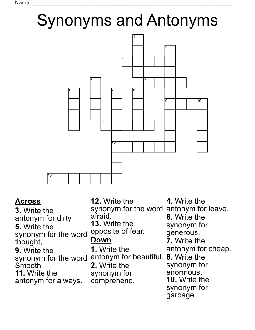 Synonyms And Antonyms Crossword WordMint