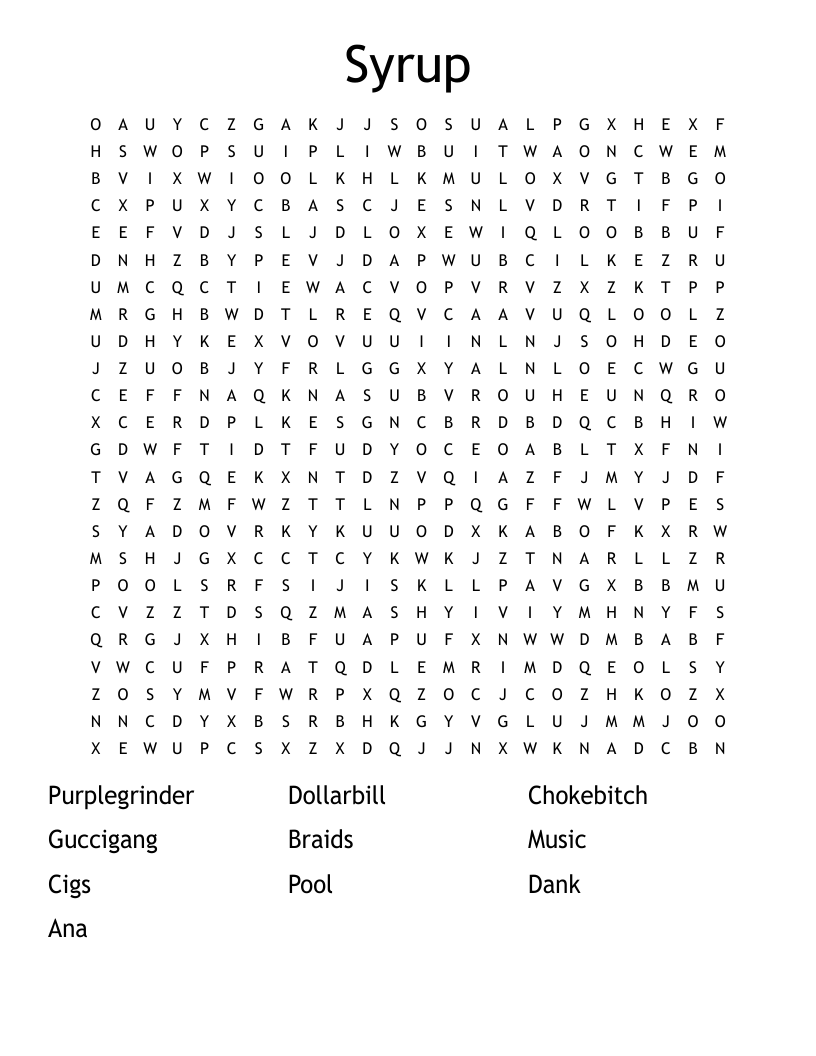 Syrup Word Search - WordMint