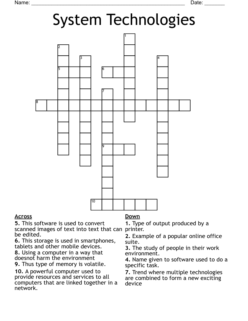 System Technologies Crossword - WordMint