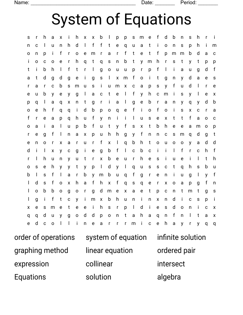 System of Equations Word Search - WordMint