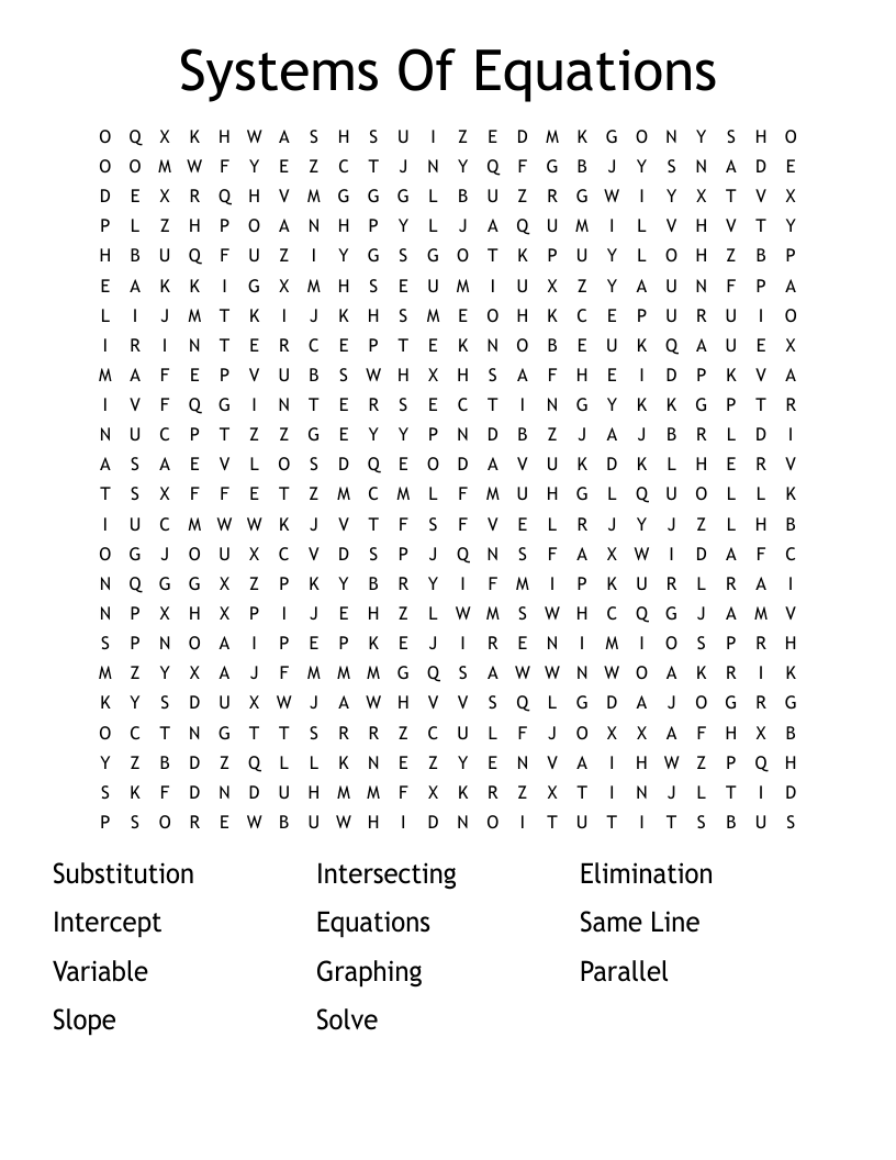 Systems Of Equations Word Search - WordMint