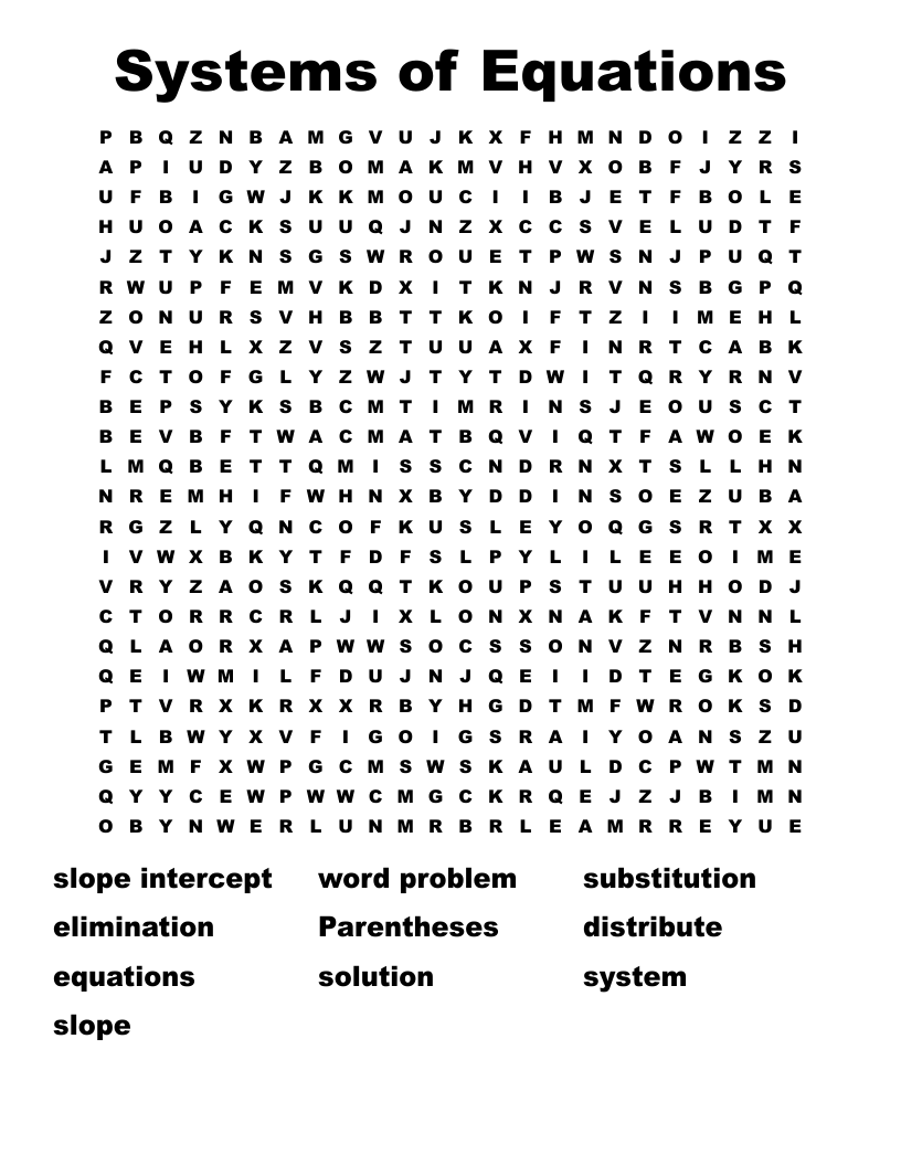Systems of Equations Word Search - WordMint