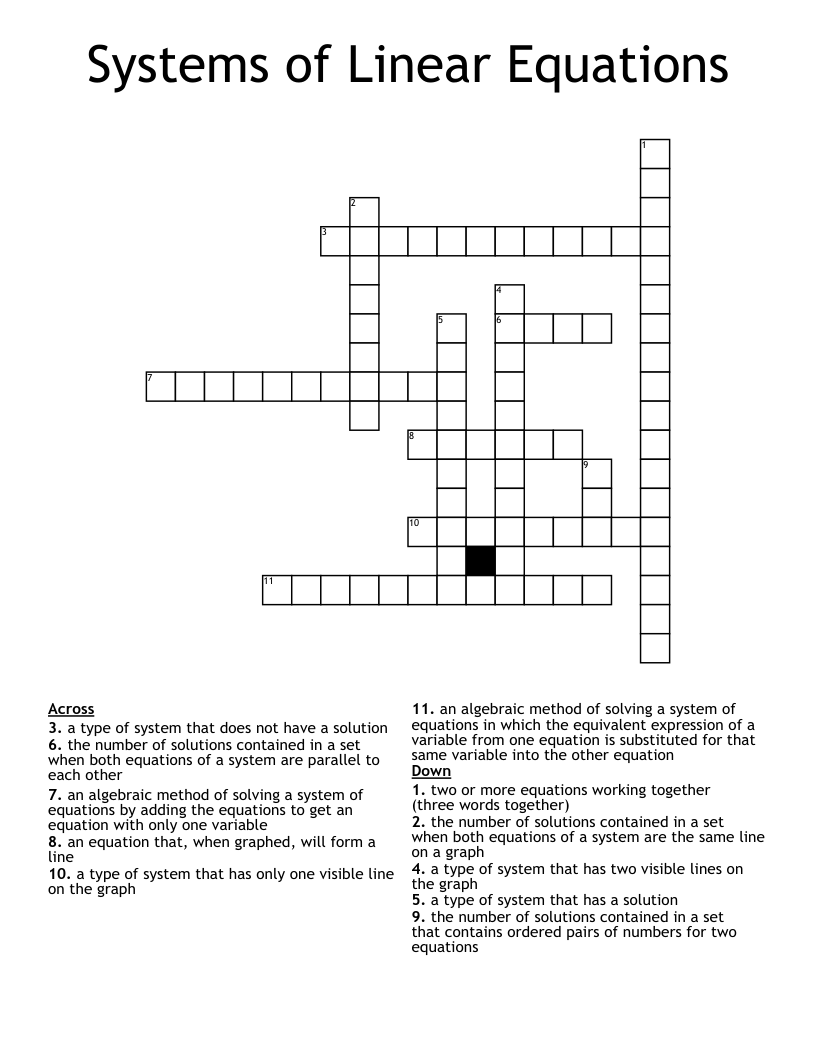 Systems Of Linear Equations Crossword WordMint